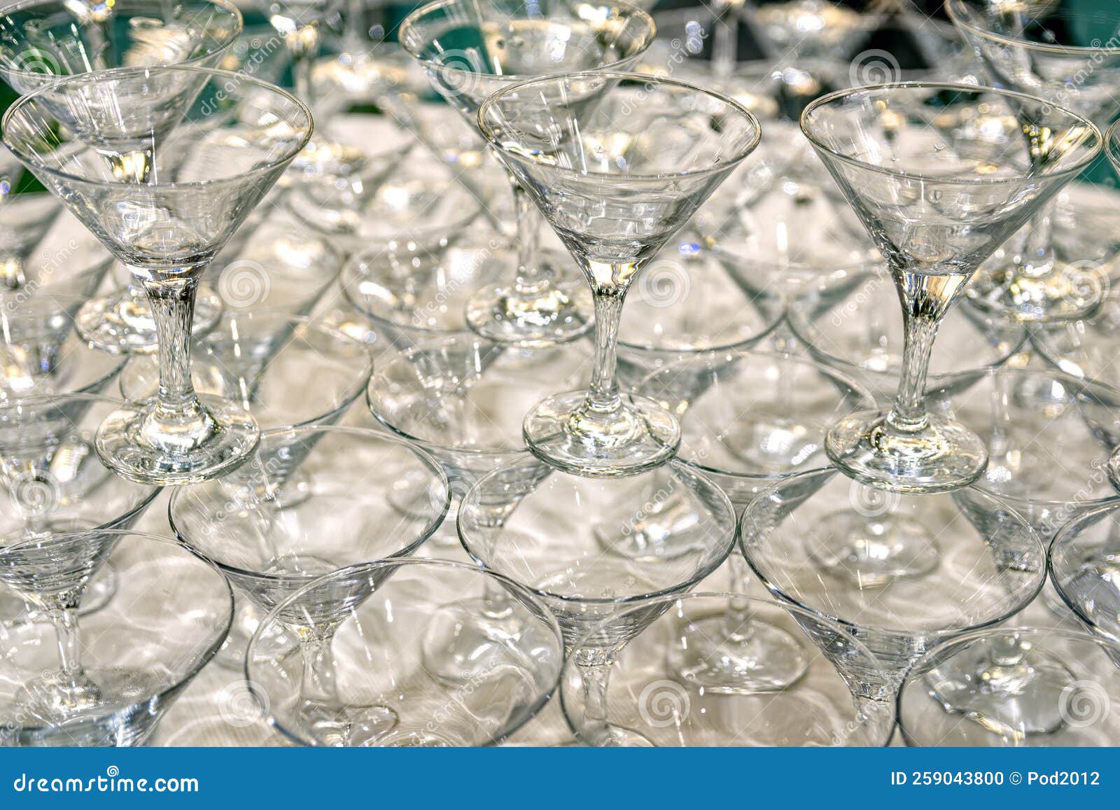 Stack of Empty Champagne Glasses on the Table in Restaurant. Selective ...