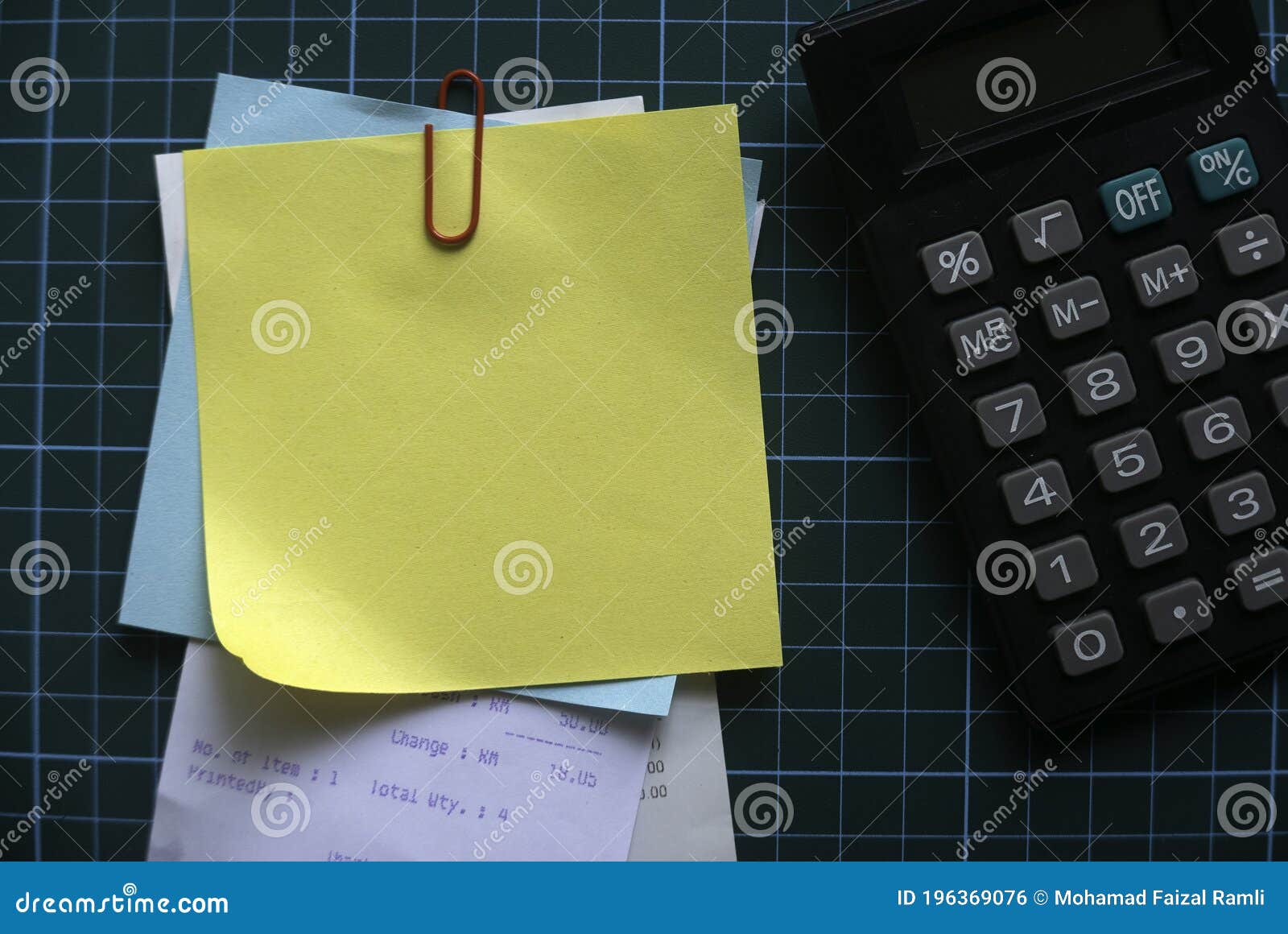 A Stack Of Memo Notes With Payment Receipt And Dollar Bill On Notice ...