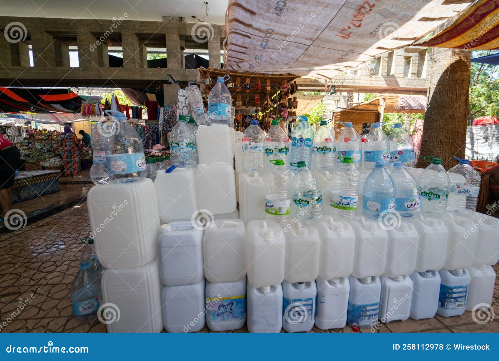 Stack of Empty Plastic Water Containers in Sidi Harazem Editorial Stock ...