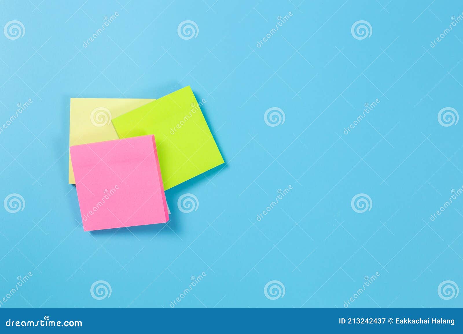 Stack Empty Sticky Post Note Paper Sheet on Blue Background Stock Image ...