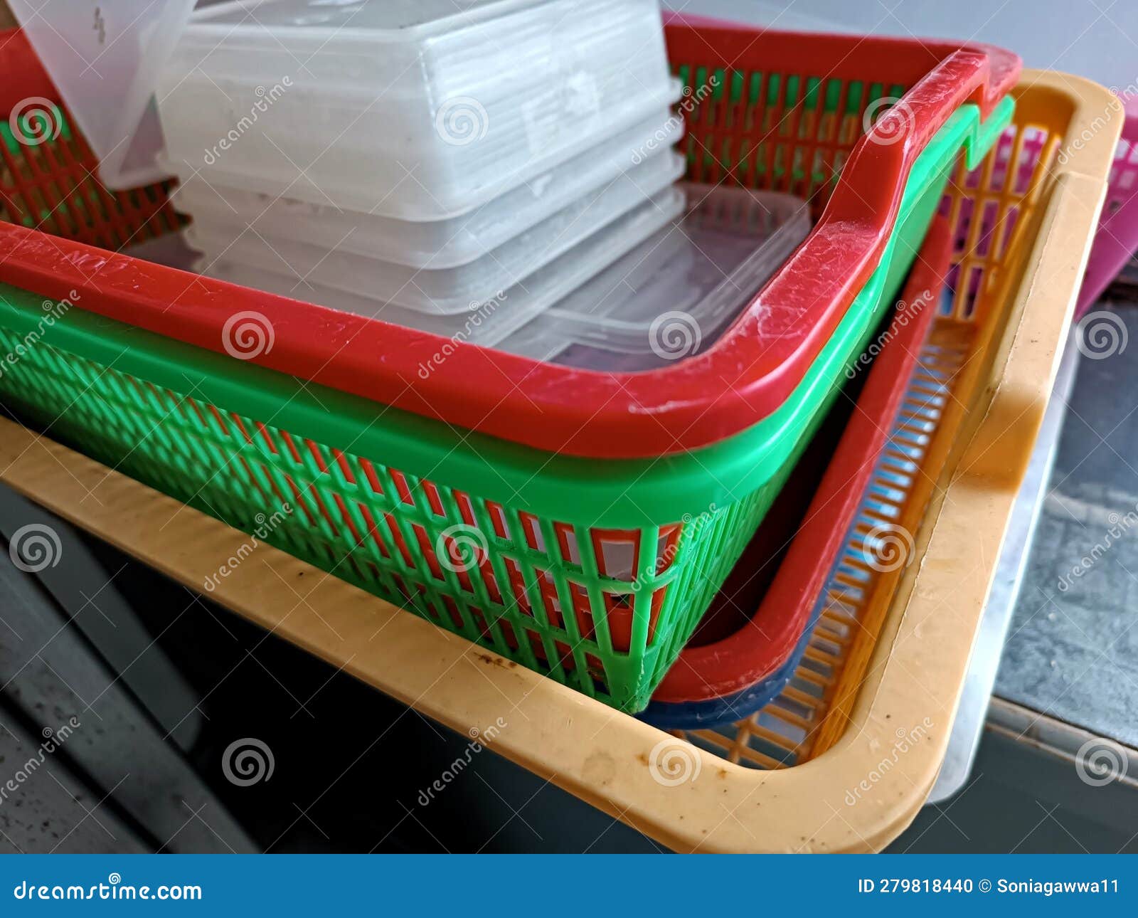 Stack Empty Tray Plastic Container Stock Photo - Image of closeup ...