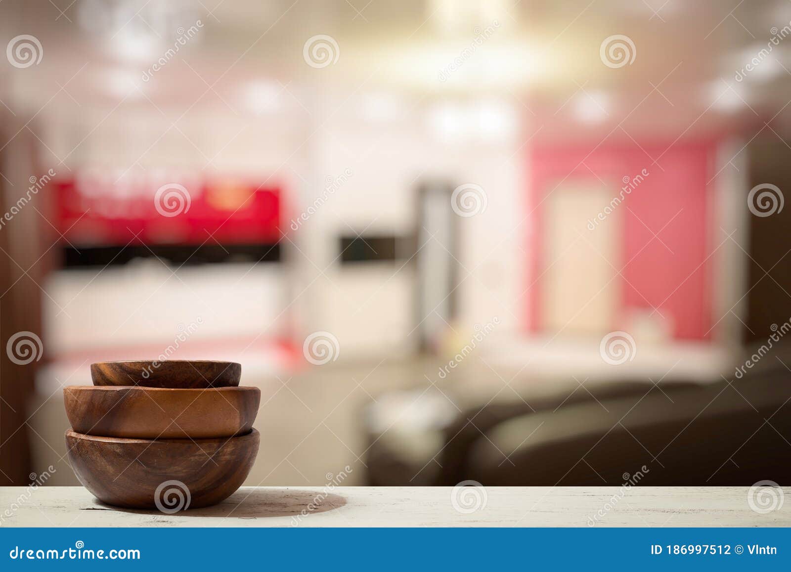 Stack of Empty Wooden Bowls on Table Stock Photo - Image of room, focus ...