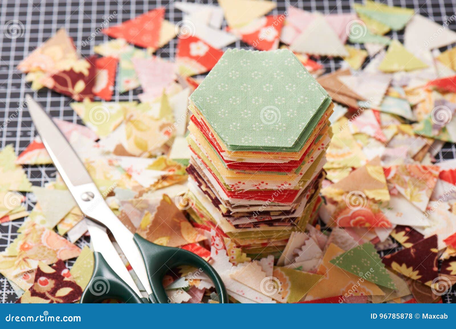 Stack English Paper Pieced Hexagons Surrounded by Scraps Stock Photo ...