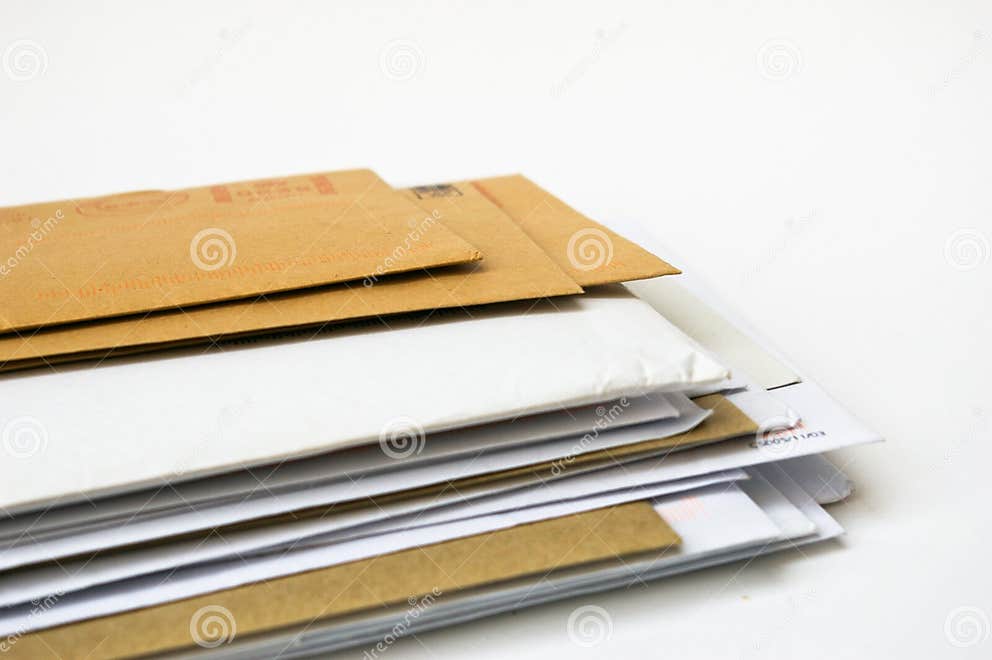 Stack of Envelopes with Copy Space on a White Background Stock Image ...