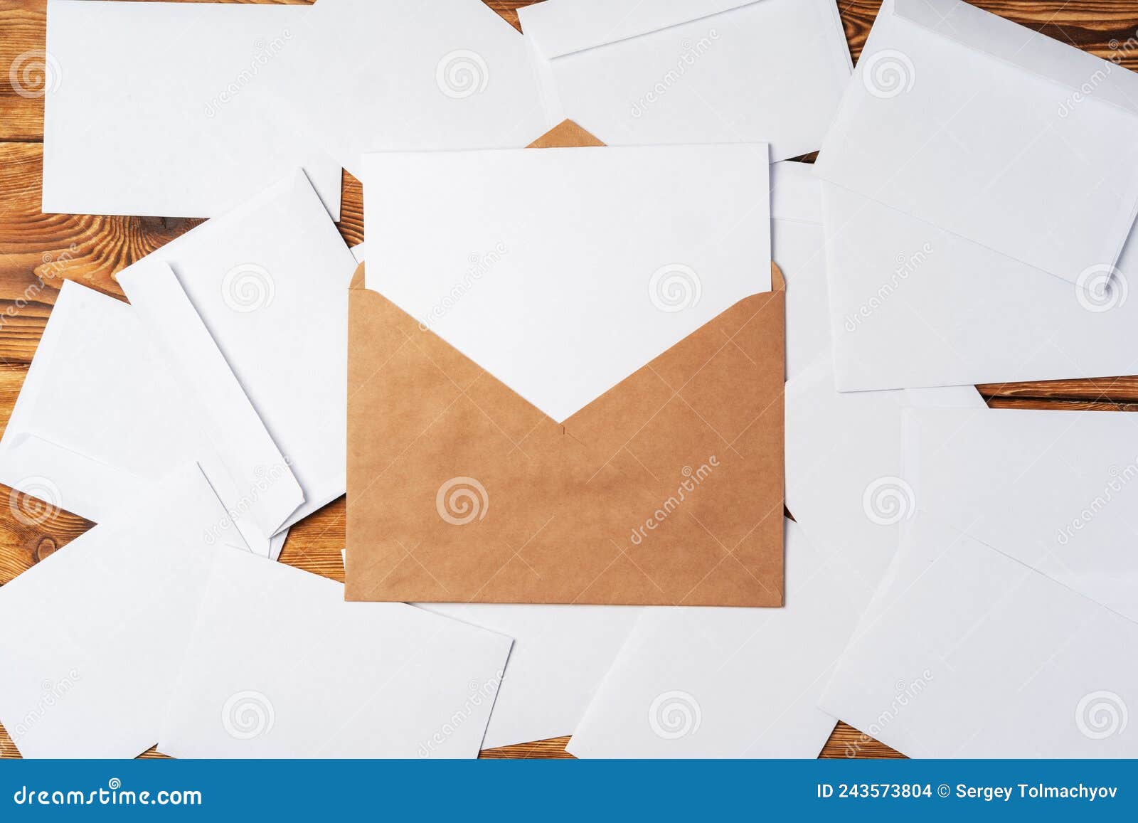 Stack of Envelopes on Working Desk Top View. Business Mail Stock Photo ...