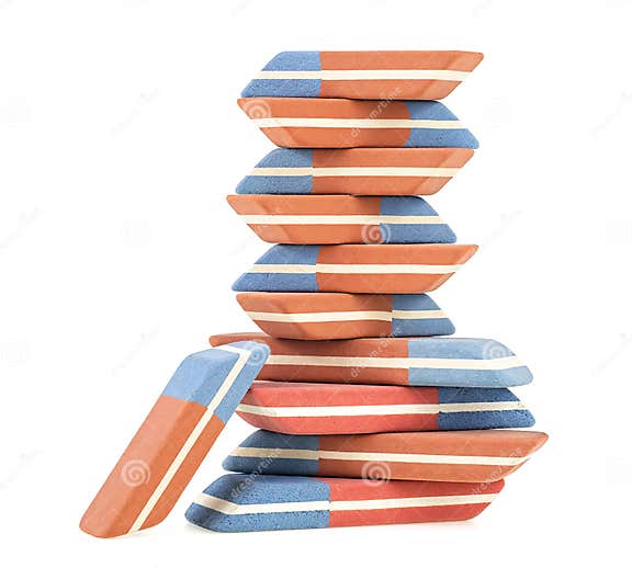 Stack of Erasers Isolated on White Background. Erasers for Ink and Pen ...