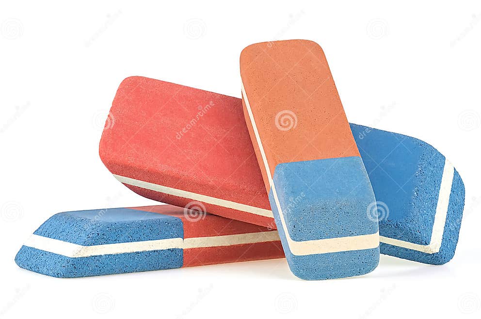 Stack of Erasers Isolated on White Background. Group of Three New ...