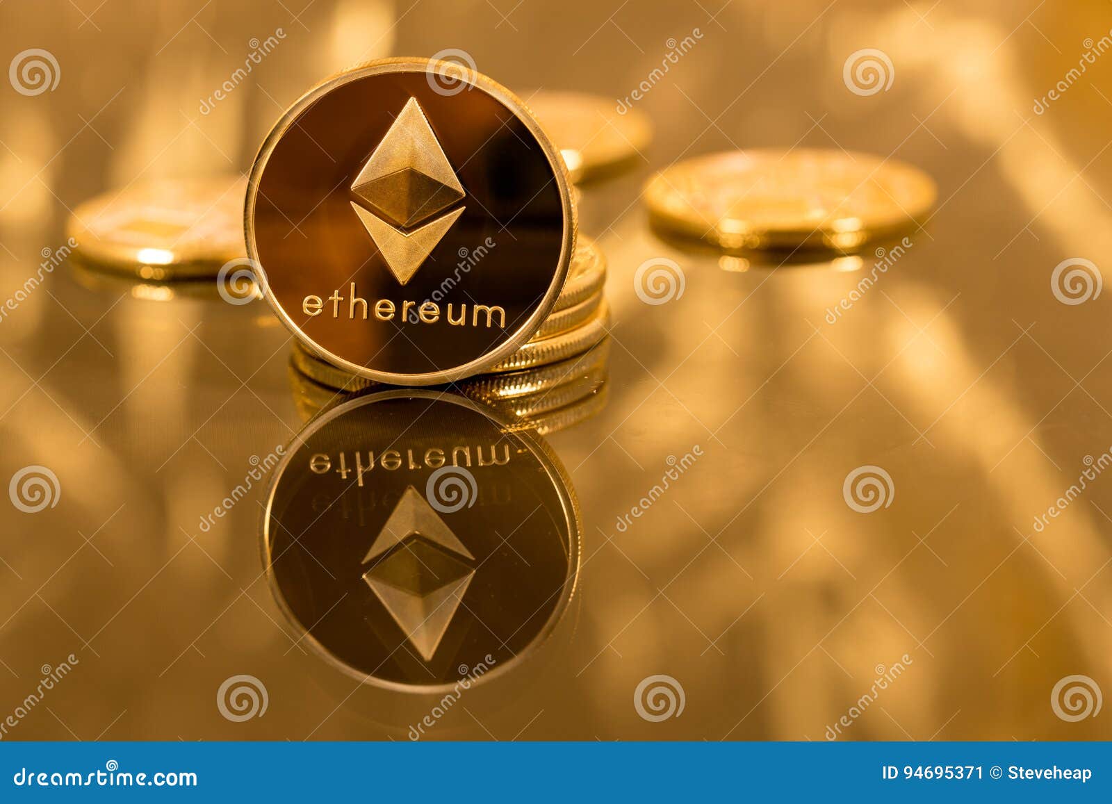 Stack Of Ether Coins With Gold Background Editorial Photo ...