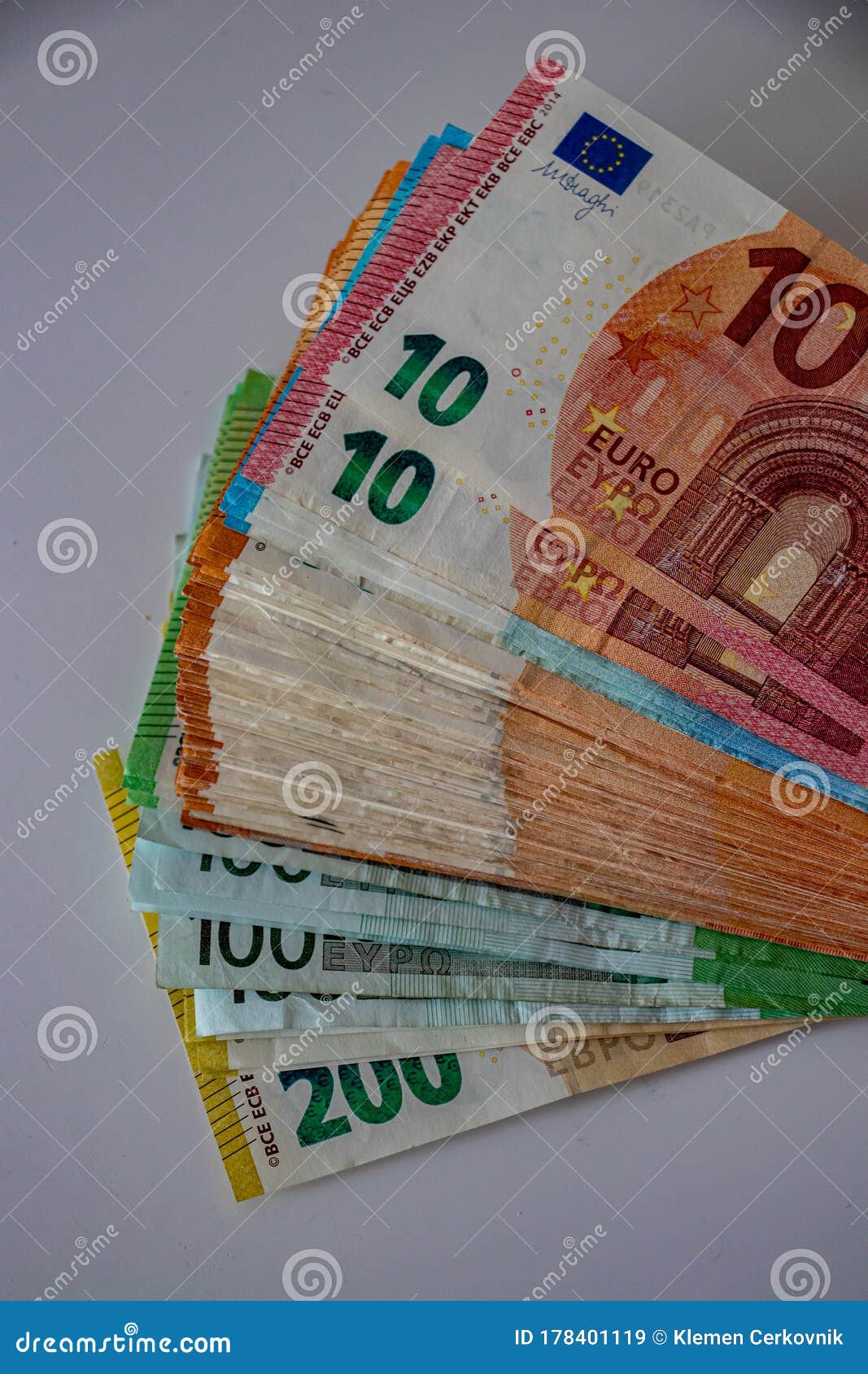 Stack of 10, 20, 50, 100, 200 Euro Banknotes in Air Stock Image - Image ...