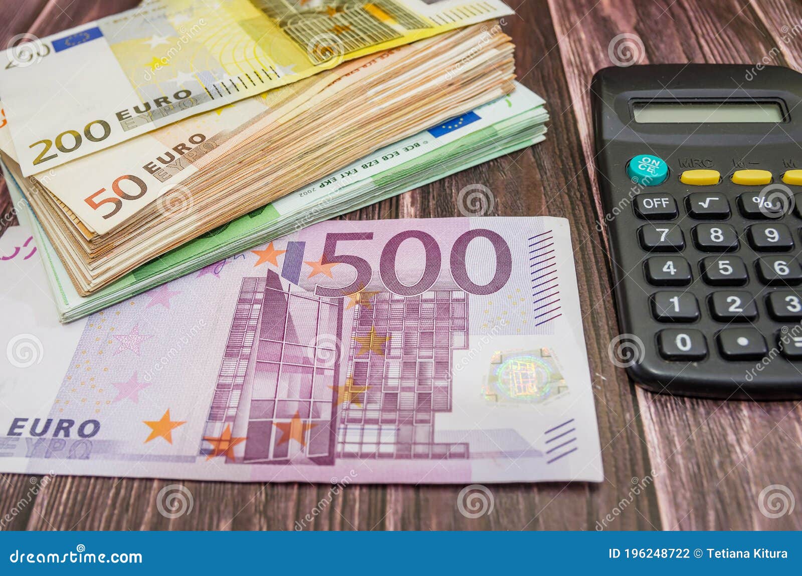 Stack Euro Banknotes Calculator Table Lots Money Business Concept ...