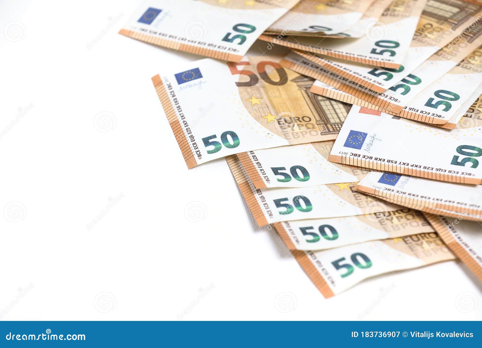 Stack of 50 Euro Banknotes Isolated on a White Background. Financial ...
