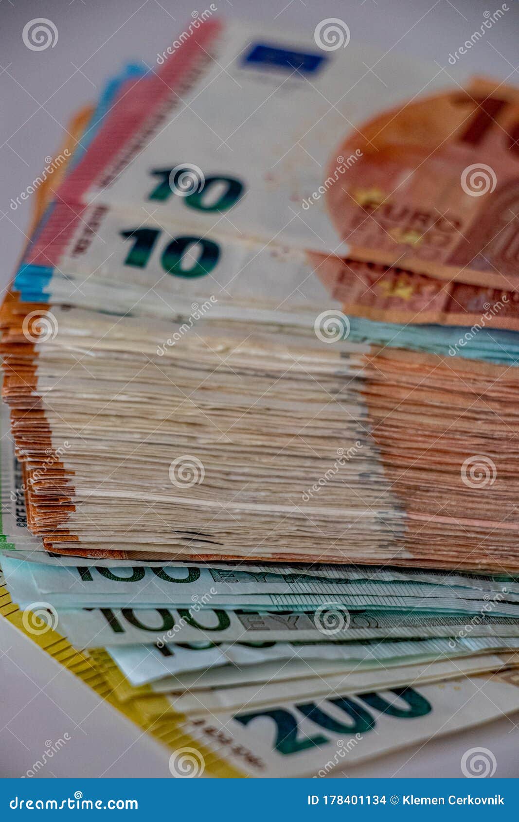 Stack of 10, 20, 50, 100, 200 Euro Banknotes Stock Photo - Image of ...