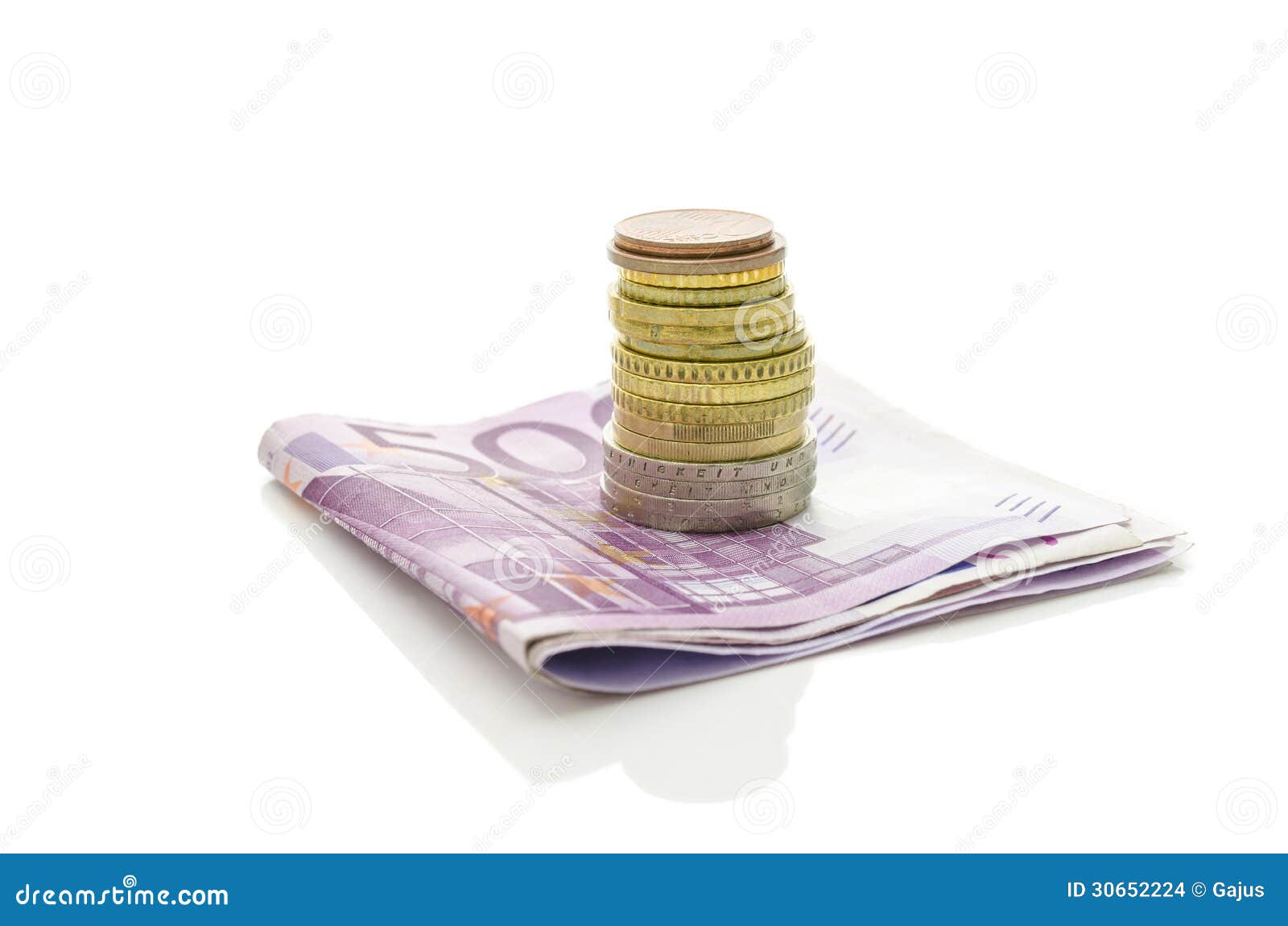 Stack of Euro Coins on Banknotes Stock Photo - Image of pile, business ...