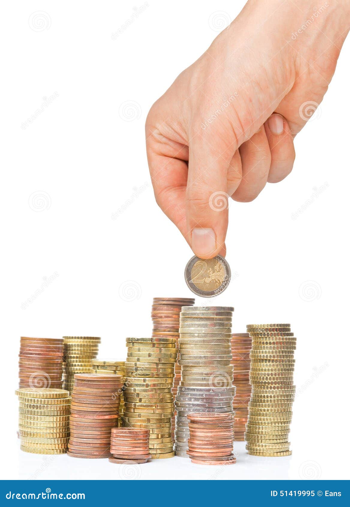 Stack of Euro Coins and Hand with 2 Euro Stock Image - Image of stack ...