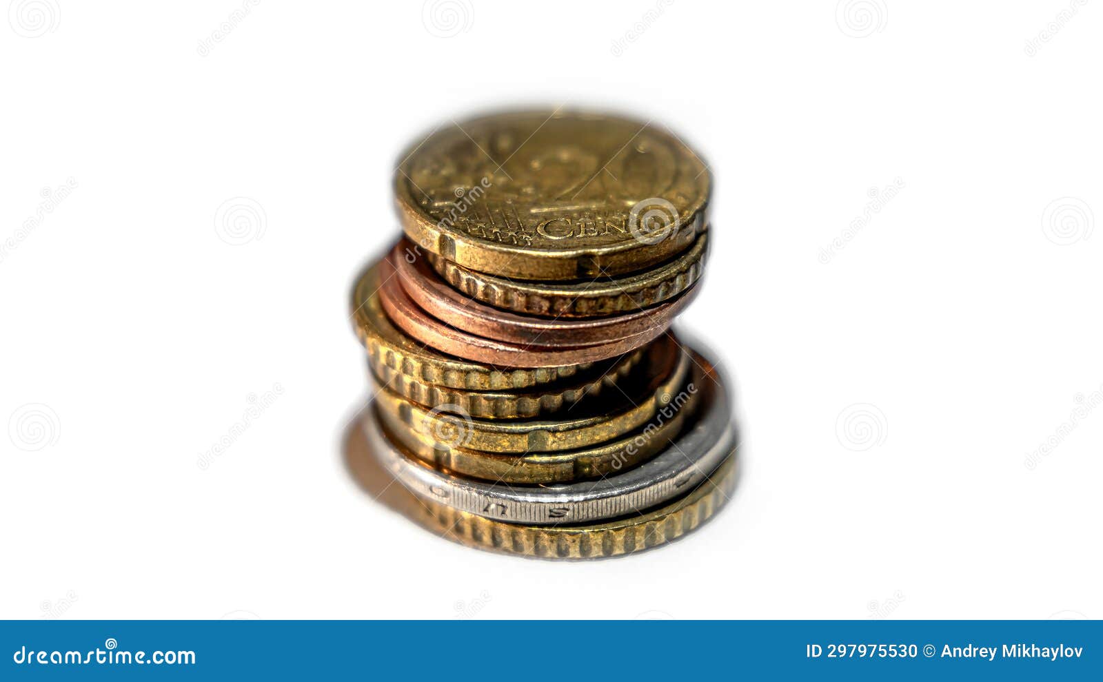A Stack of Euro Coins on a White Isolated Background. Stock Photo ...