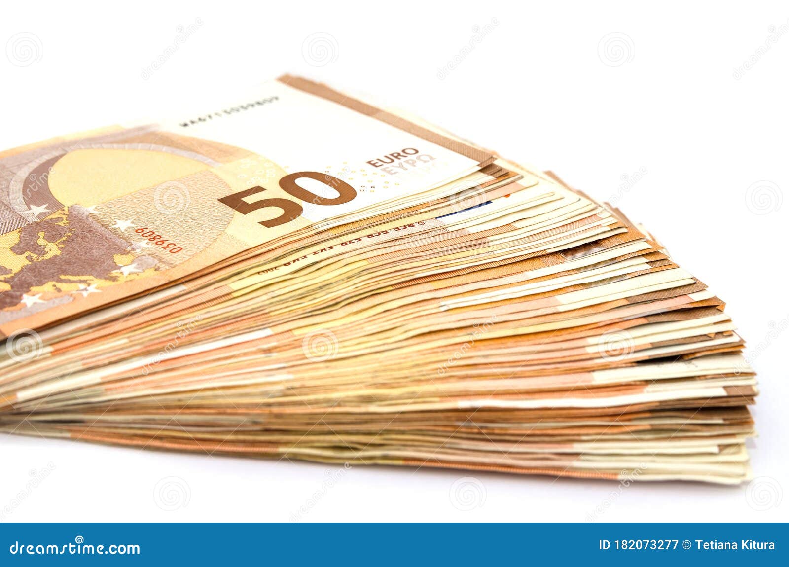 Stack with 50 Euros on a White Background. a Lot of Cash Notes. Close ...