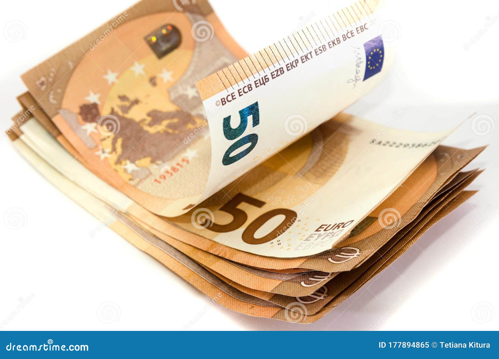 Stack of 50 Euros on a White Background. Stock Image - Image of success ...