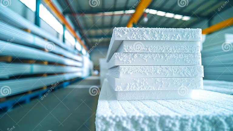 Stack of Expanded Polystyrene Sheets or EPS in Industrial Warehouse ...