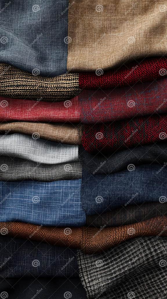 Stack of Fabrics in Various Colors and Textures Stock Image - Image of ...