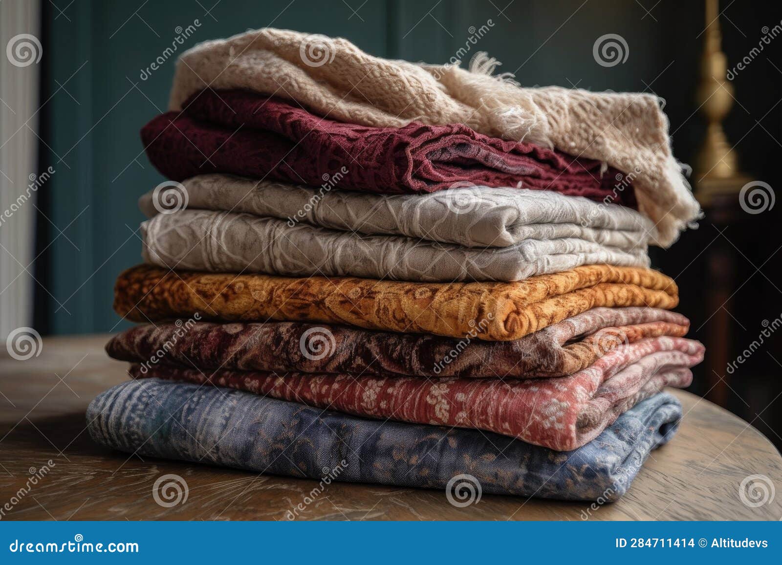 Stack of Fabrics of Varying Textures and Colors Stock Illustration ...