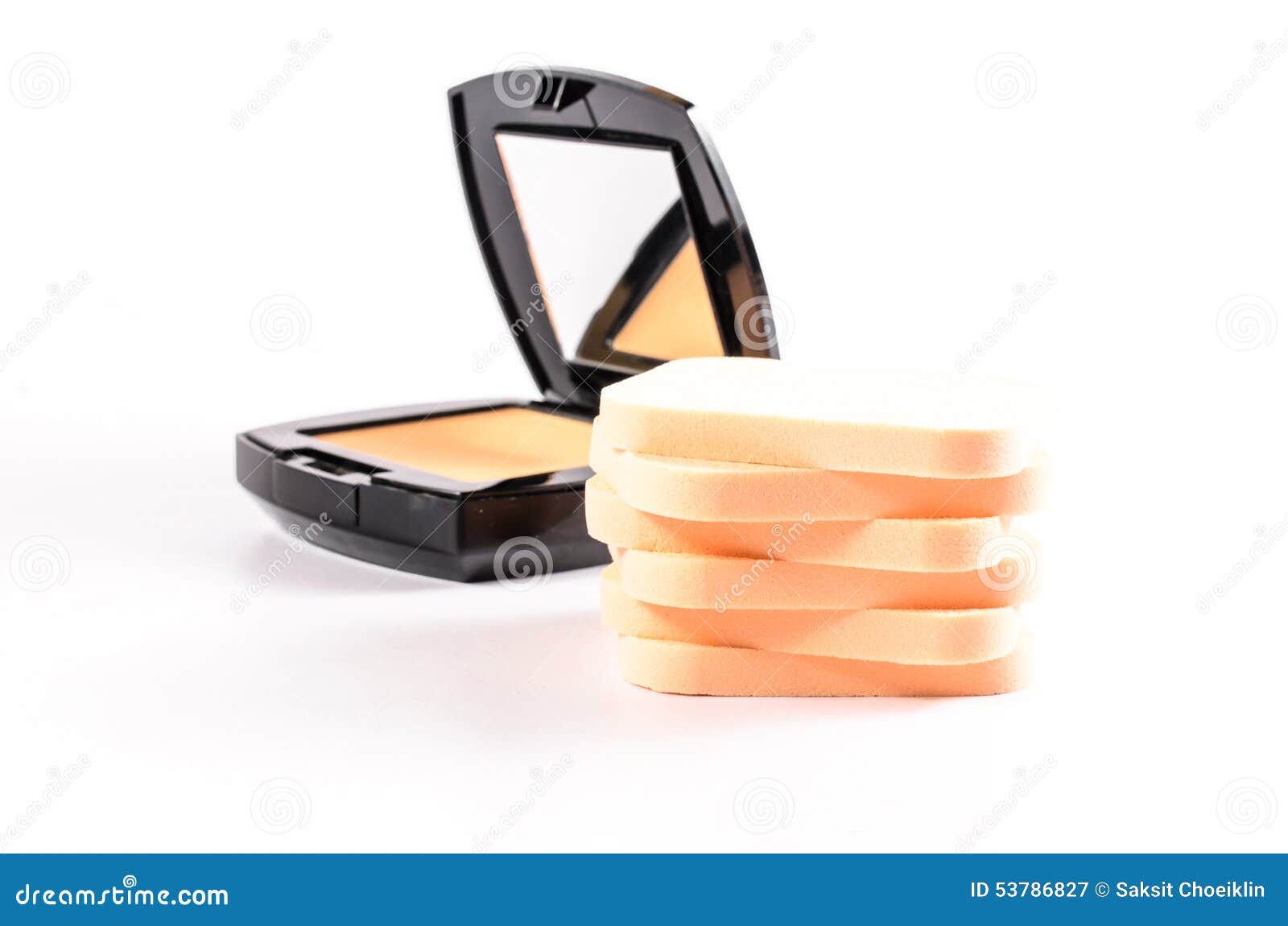 Stack of Face Powder Sponge and Powder Case Isolated on White Ba Stock ...