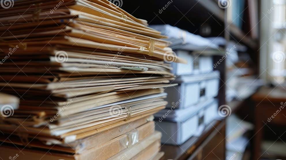 Stack of Files Creating Clutter in Office Setting Stock Photo - Image ...