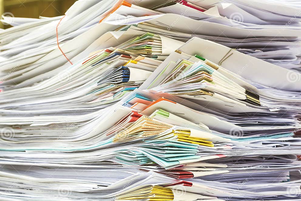 Stack of Files Full of Documents Signifying Stock Image - Image of ...