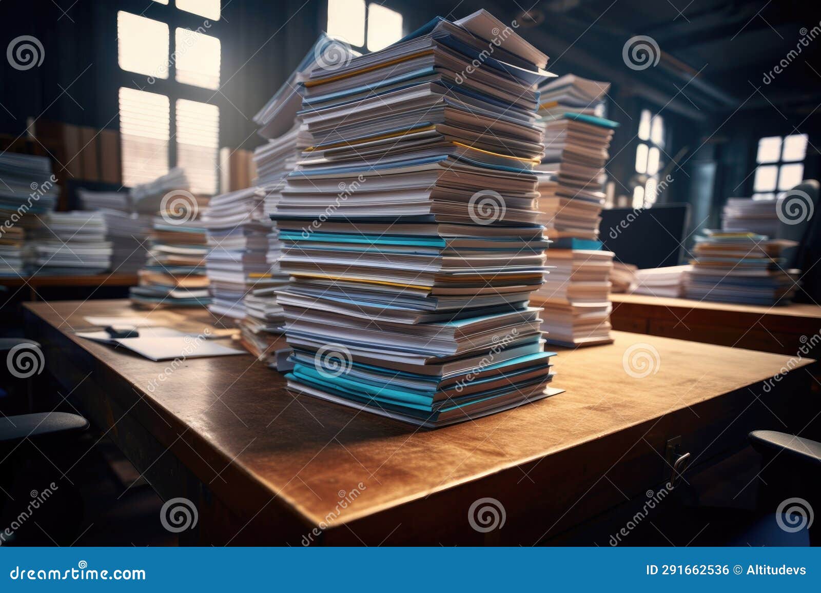 Stack of Files Rising on a Desk Stock Photo - Image of productivity ...