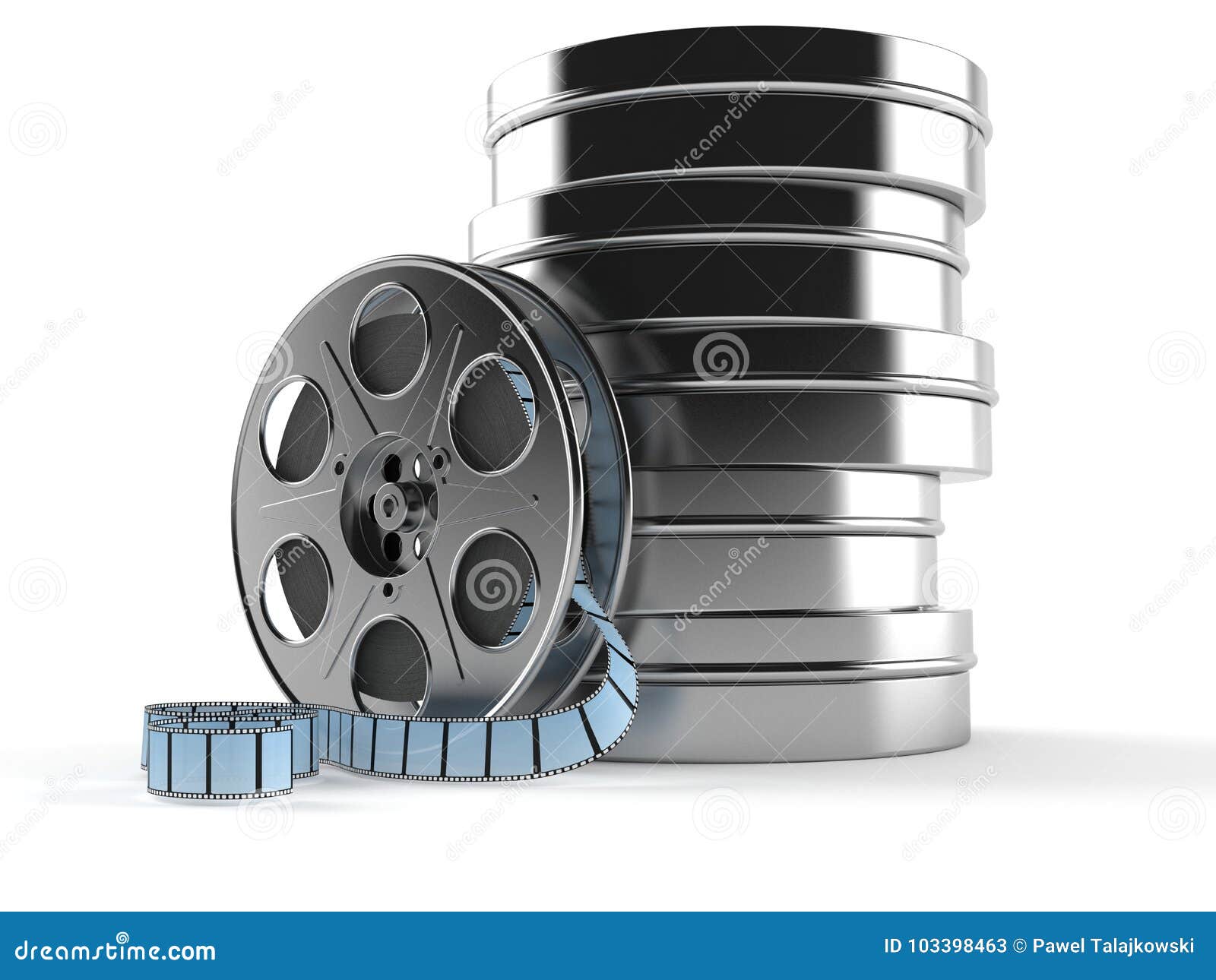 Stack Of Film Reels Inside Metal Container. 3D Illustration ...