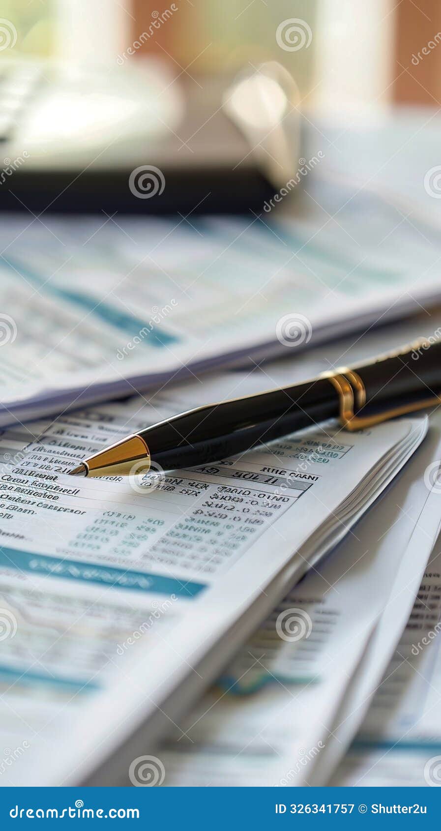 A Stack of Financial Documents and Charts with a Pen Lying on Top Ready ...