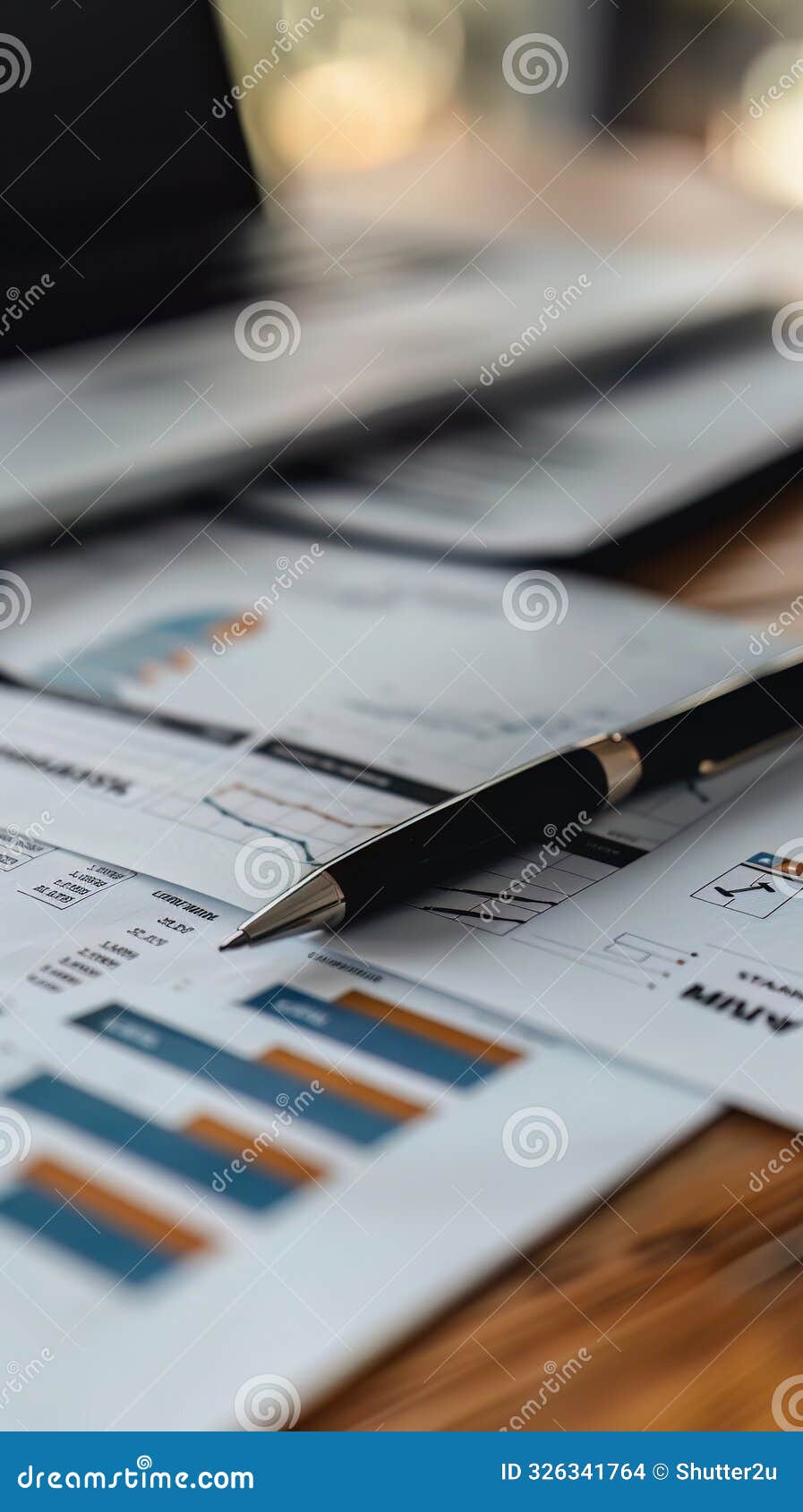 A Stack of Financial Documents and Charts with a Pen Lying on Top Ready ...