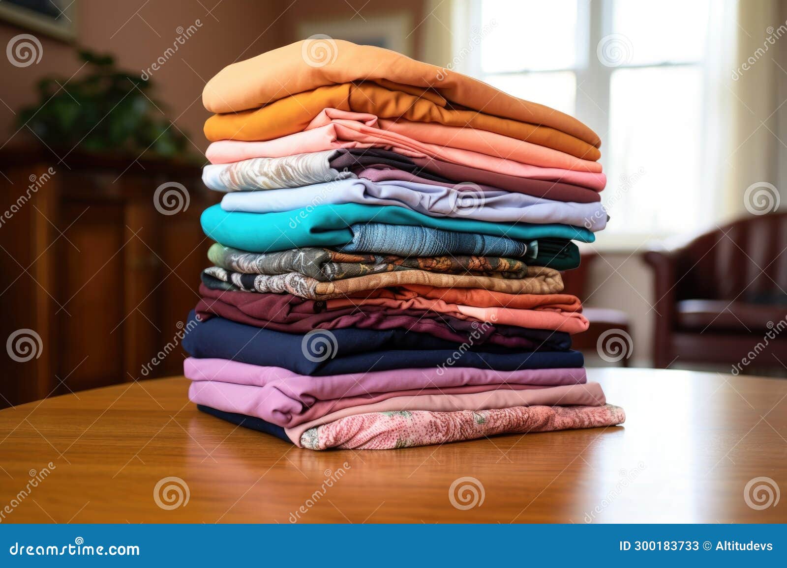Stack of Finished Garments Neatly Folded on a Table Stock Image - Image ...