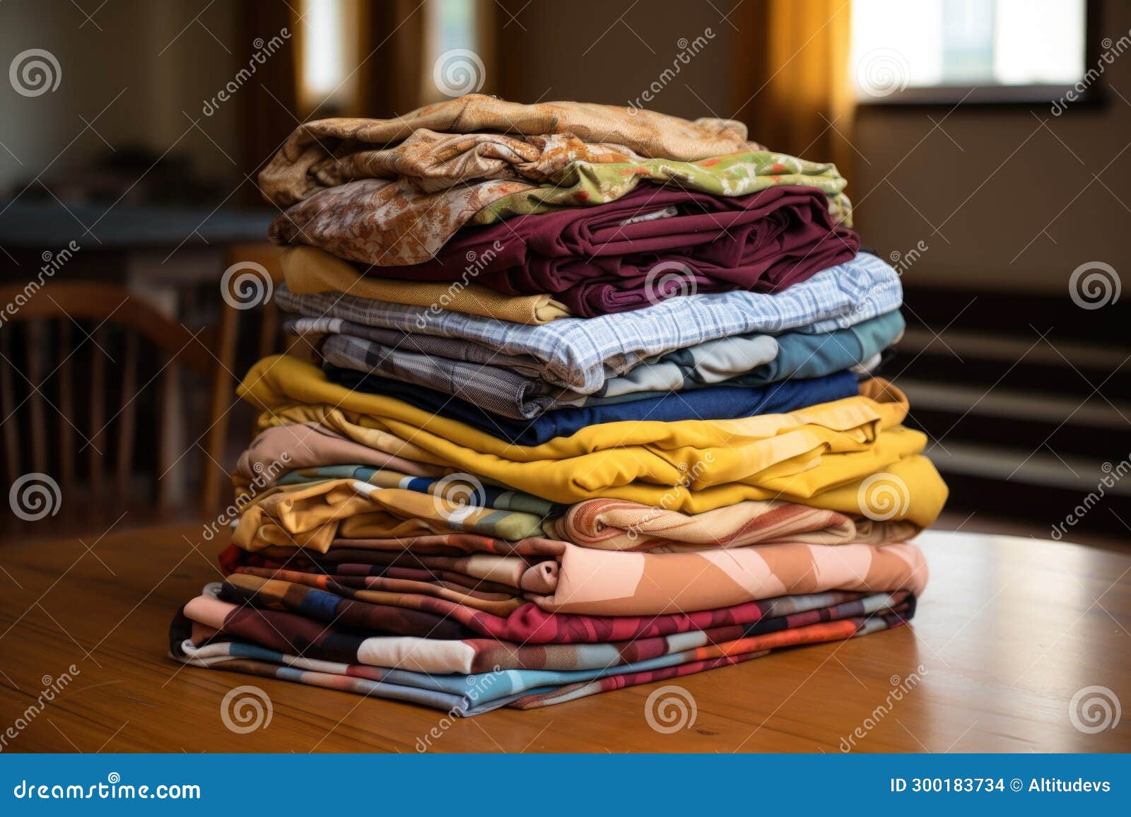 Stack of Finished Garments Neatly Folded on a Table Stock Photo - Image ...