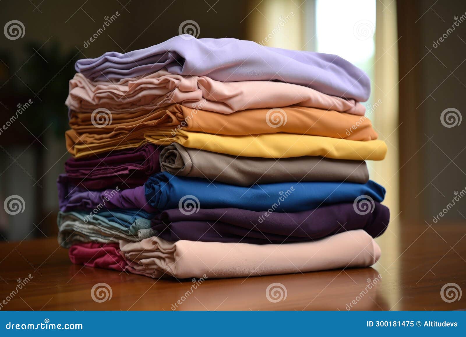 Stack of Finished Garments Neatly Folded on a Table Stock Image - Image ...