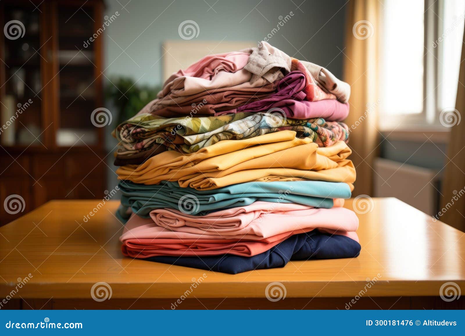 Stack of Finished Garments Neatly Folded on a Table Stock Photo - Image ...