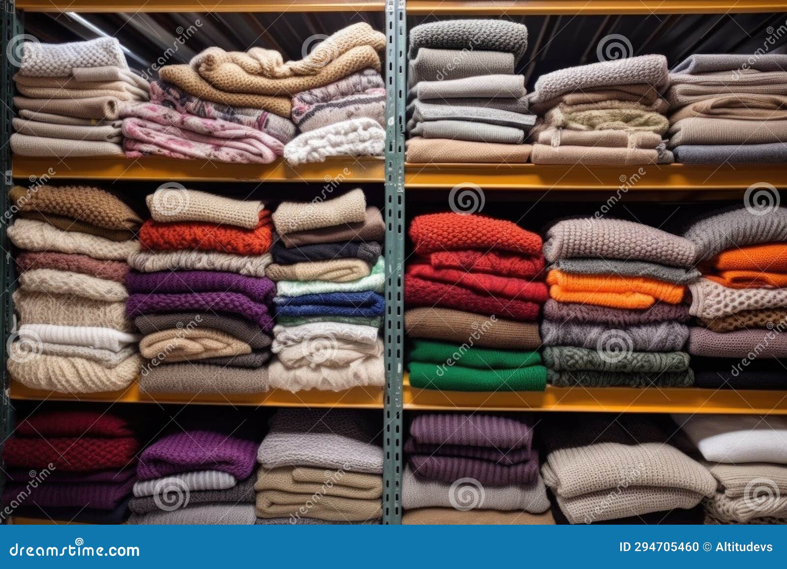 Stack of Finished Sweaters on a Warehouse Shelf Stock Photo - Image of ...