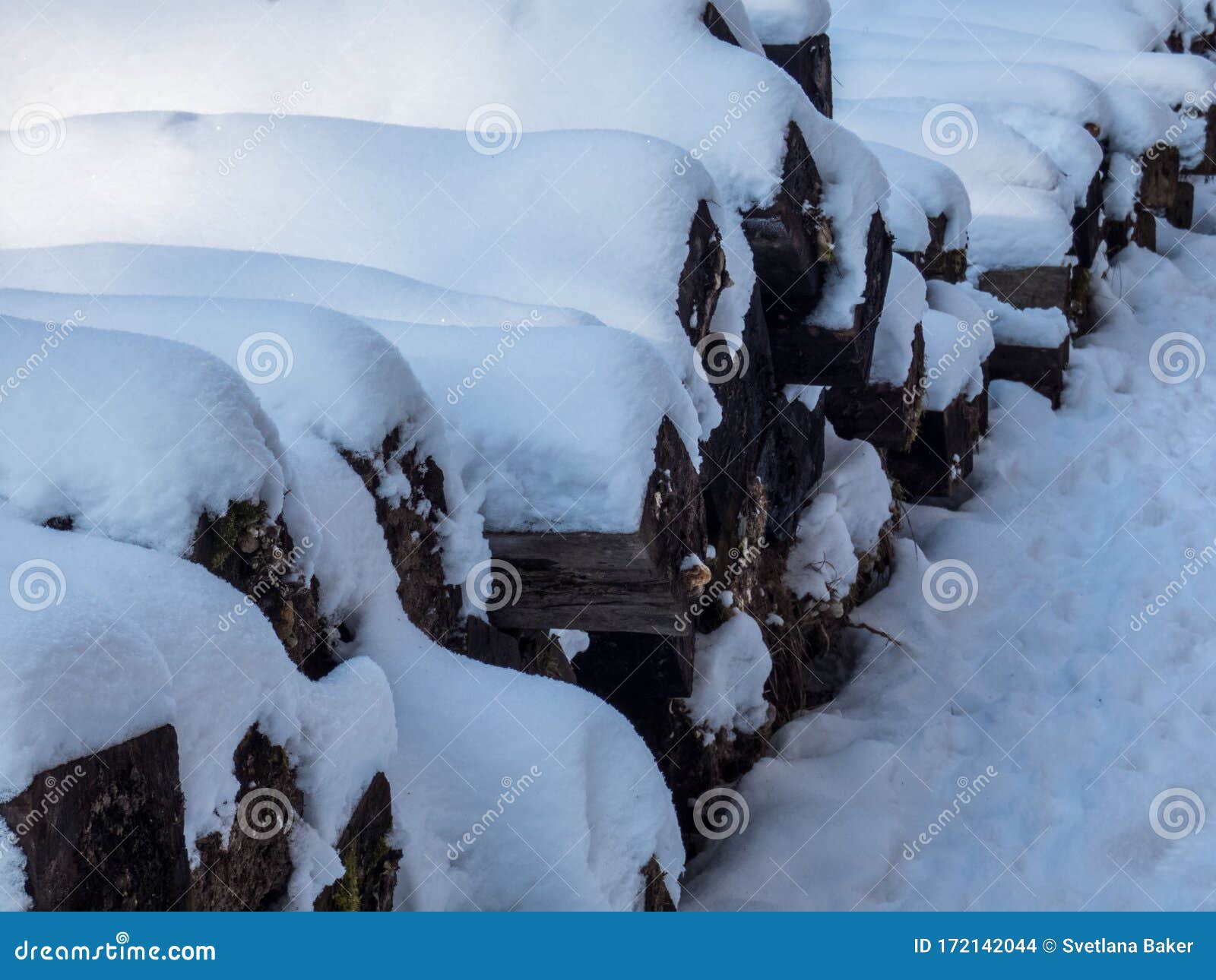 Stack of Firewood Covered by Snow Stock Photo - Image of white, stack ...