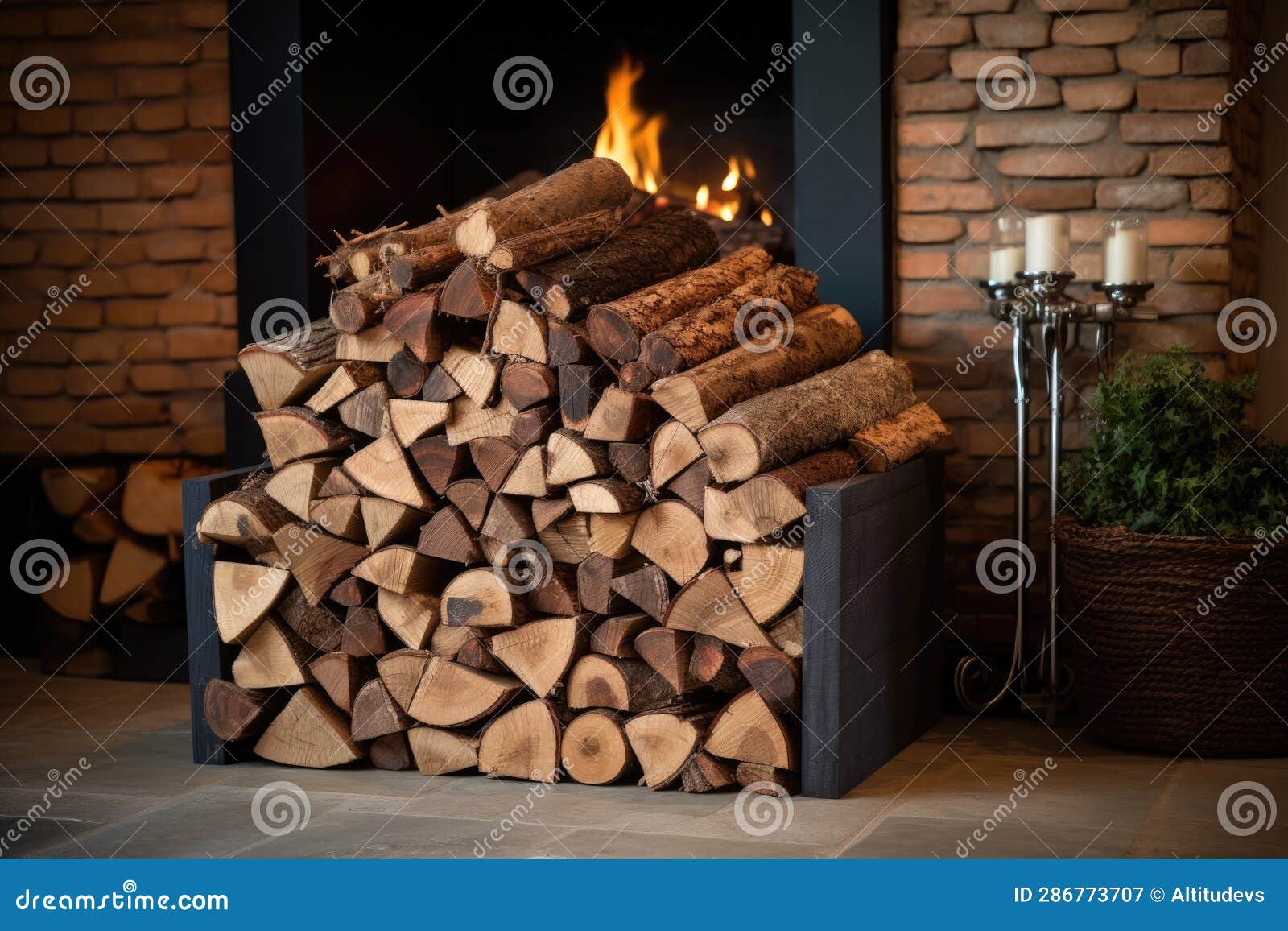 A Stack of Firewood beside a Fireplace, Symbolizing Preparation and ...
