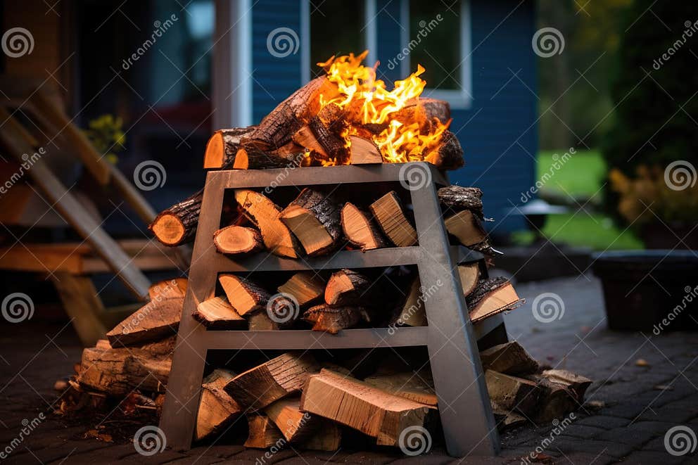 Stack of Firewood and Flame in Grill Pit Stock Photo - Image of ...