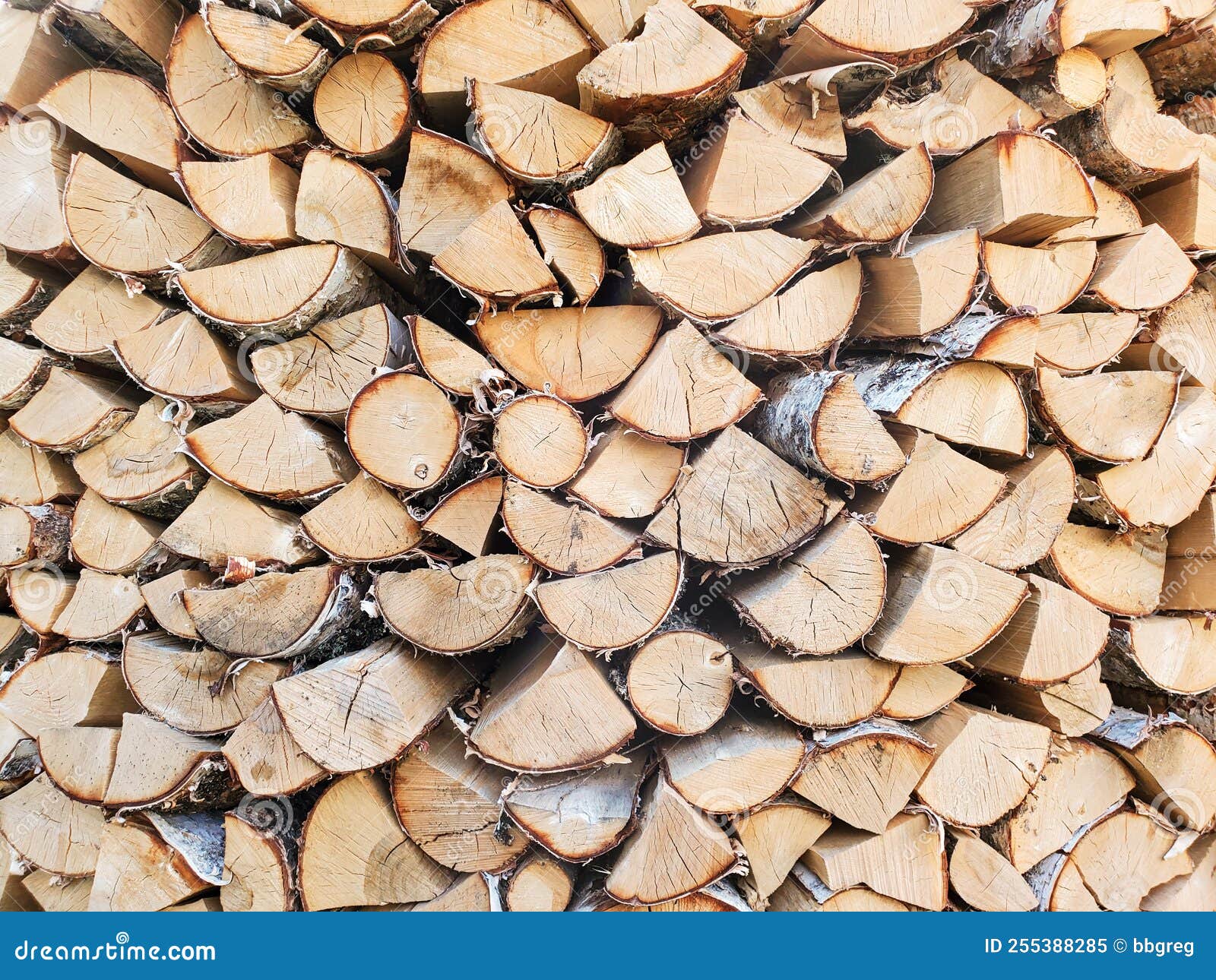 A Stack of Firewood, Log Ends, Chopped Birch and Pine Firewood, Texture ...