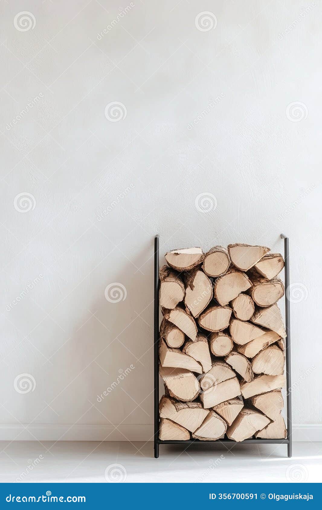 A Stack of Firewood is Neatly Organized within a Black Metal Holder ...