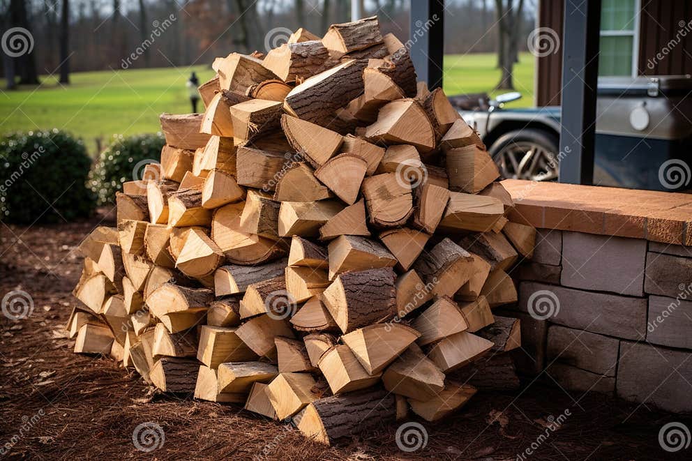Stack of Firewood Ready for Use in a Diy Fire Pit Stock Photo - Image ...