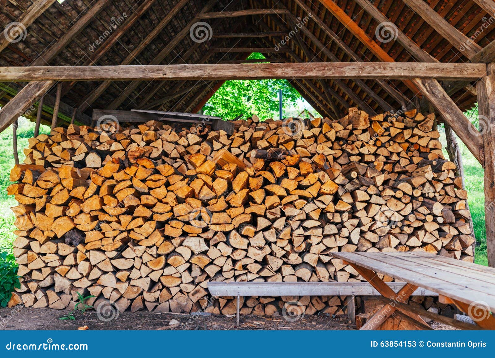 Stack of firewood stock image. Image of seasoned, awning - 63854153