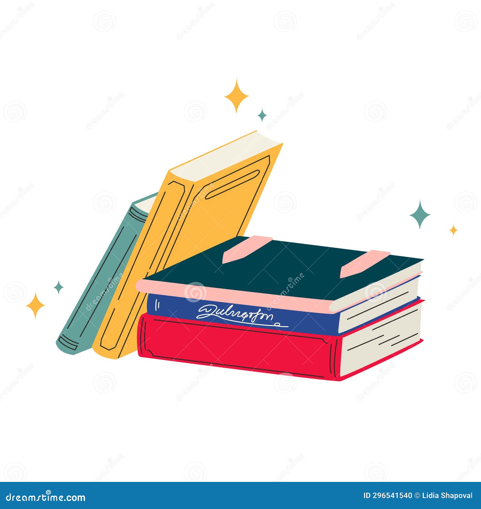 Stack of Five Books with Stars Stock Vector - Illustration of isolated ...