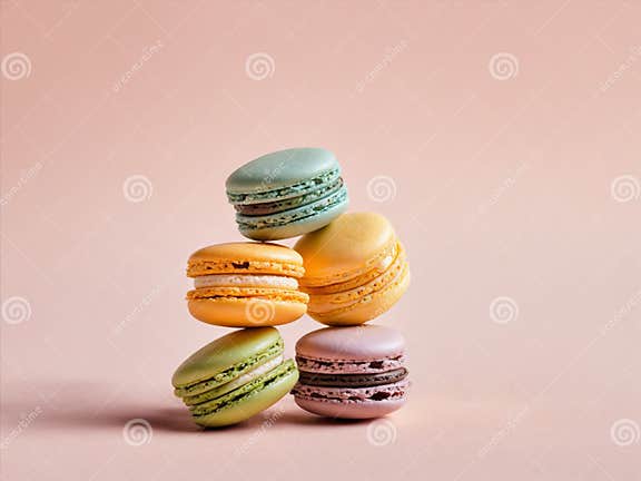Stack of Five Colorful Macarons on a Pink Background Stock Illustration ...