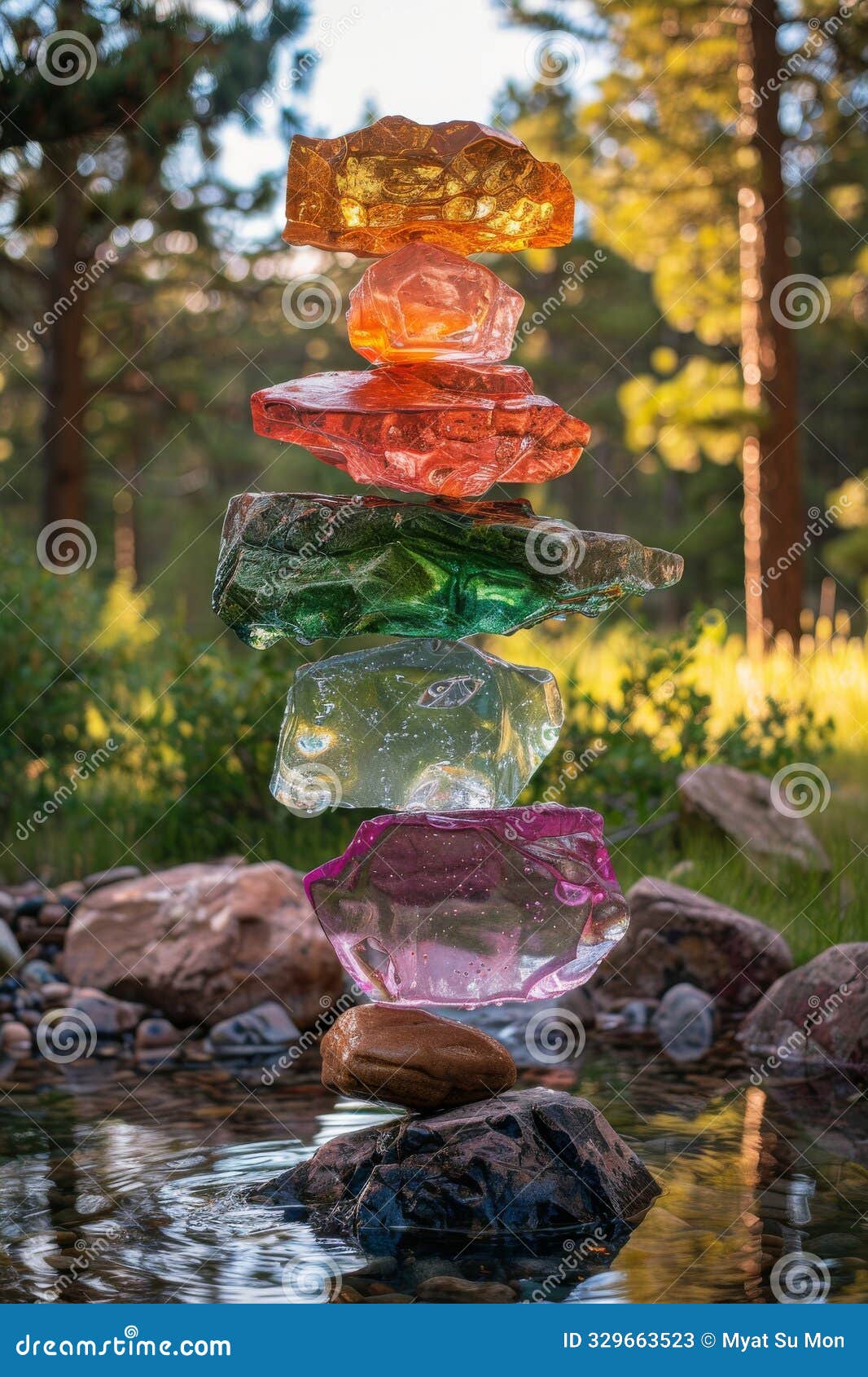 A Stack of Five Colorful Transparent Roughly Shaped Boulders Stock ...