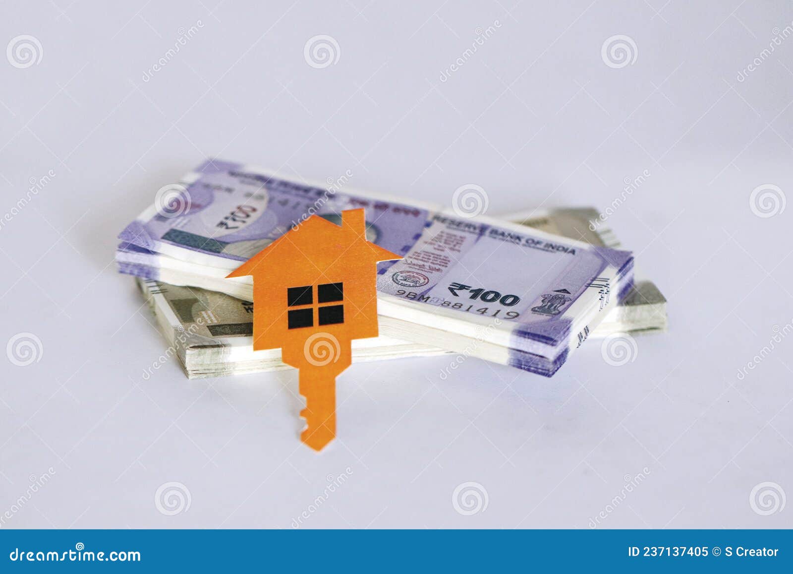 Stack Of Five Hundred Indian All Fresh Notes With Paper Home Key