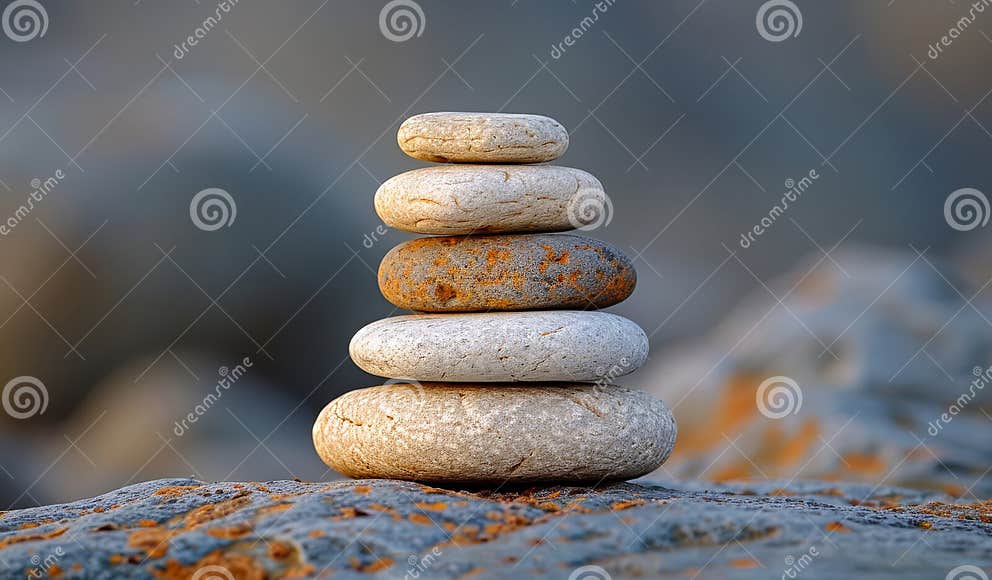 A Stack of Five Rocks on a Rock. the Rocks are White and Grey Stock ...