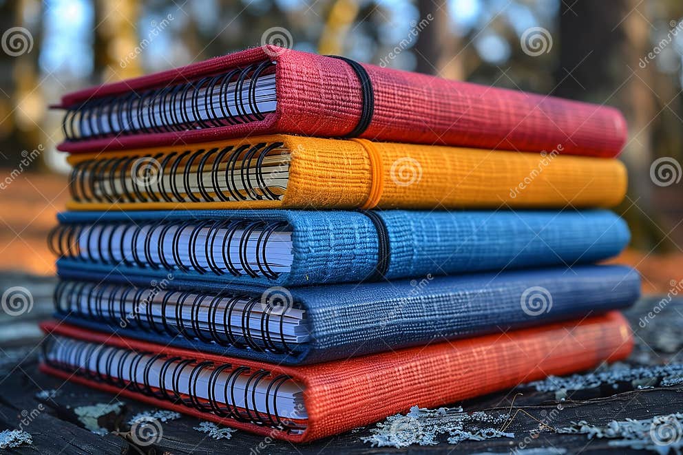 Colorful Spiral Bound Notebooks Stacked on Wooden Surface Stock Photo ... Colorful Spiral Bound Notebooks Stacked on Wooden Surface Stock Photo ...