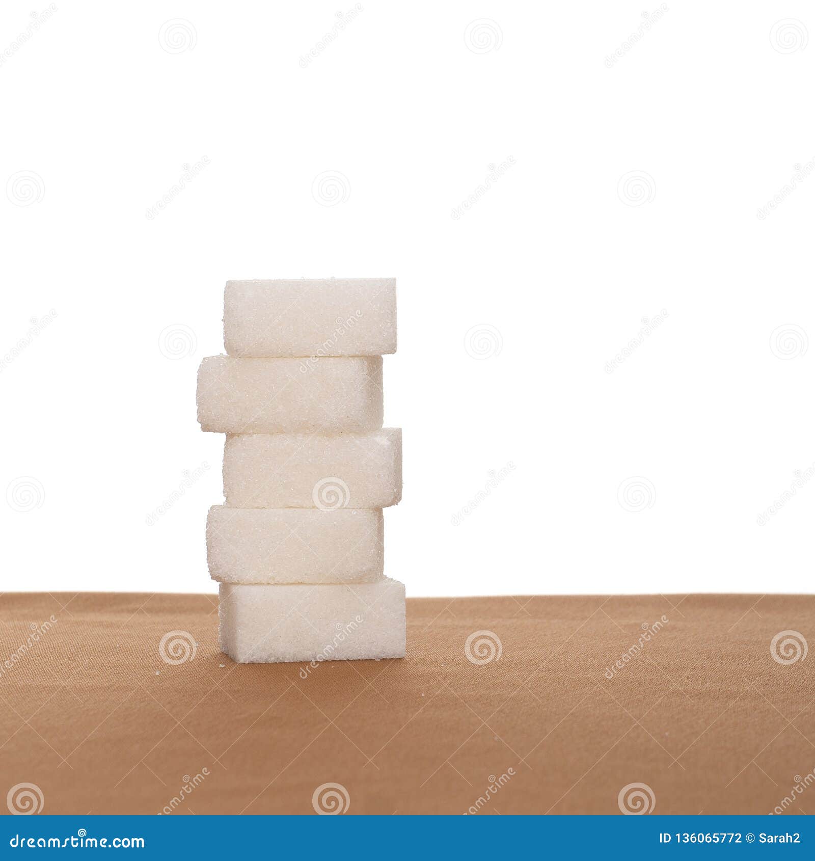 Stack of Five Sugar Cubes on Fabric, White Background. Healthy Eating ...